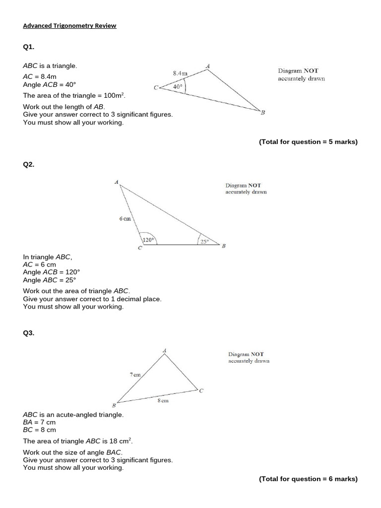 Advanced Trigonometry Review v.2 | PDF