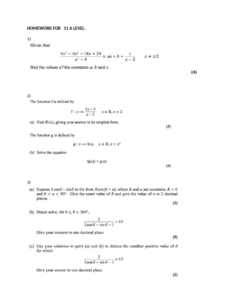 Homework For 11 A Level | PDF