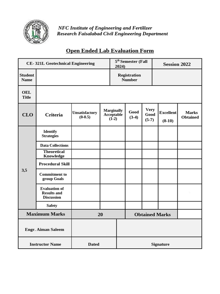 OEL RUBRICS Geotech lab | PDF