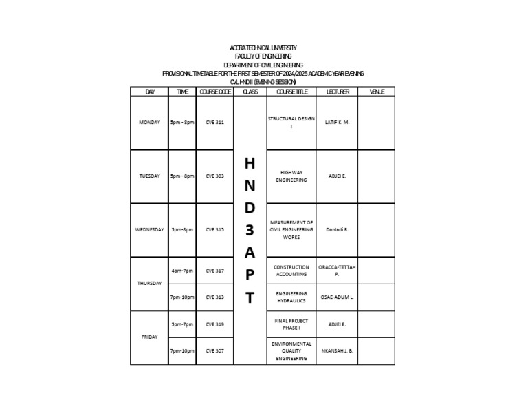 HND 3 PT (Evening) Time Table | PDF