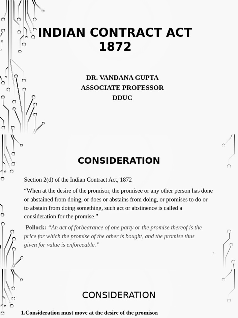 Indian Contarct Act II | PDF | Misrepresentation | Consideration