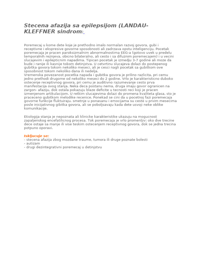 Stecena Afazija Sa Epilepsijom | PDF