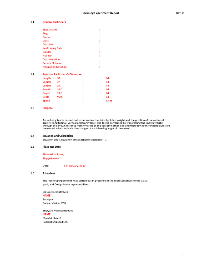 Inclining Test Report Prantik Marine - For Shoyaib | PDF | Ships | Water