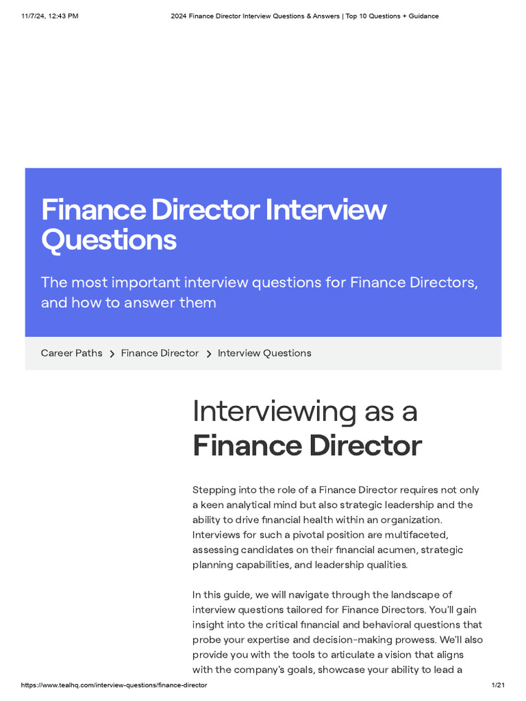 2024 Finance Director Interview Questions & Answers - Top 10 Questions ...