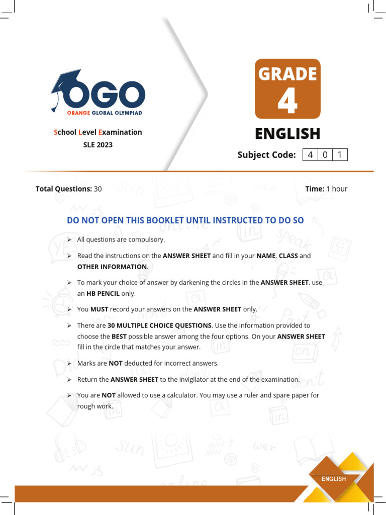 OGO English SLE Grade 4 | PDF | Sentence (Linguistics) | English Language