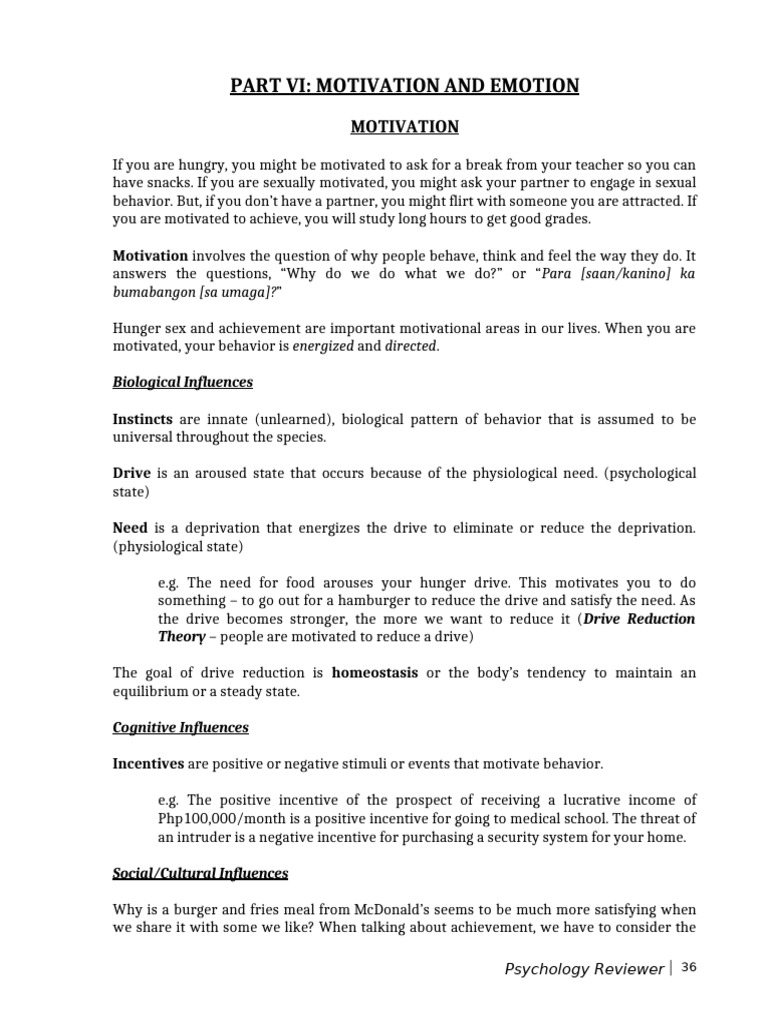 MODULE 6 - Motivation and Emotion | PDF | Motivational | Motivation