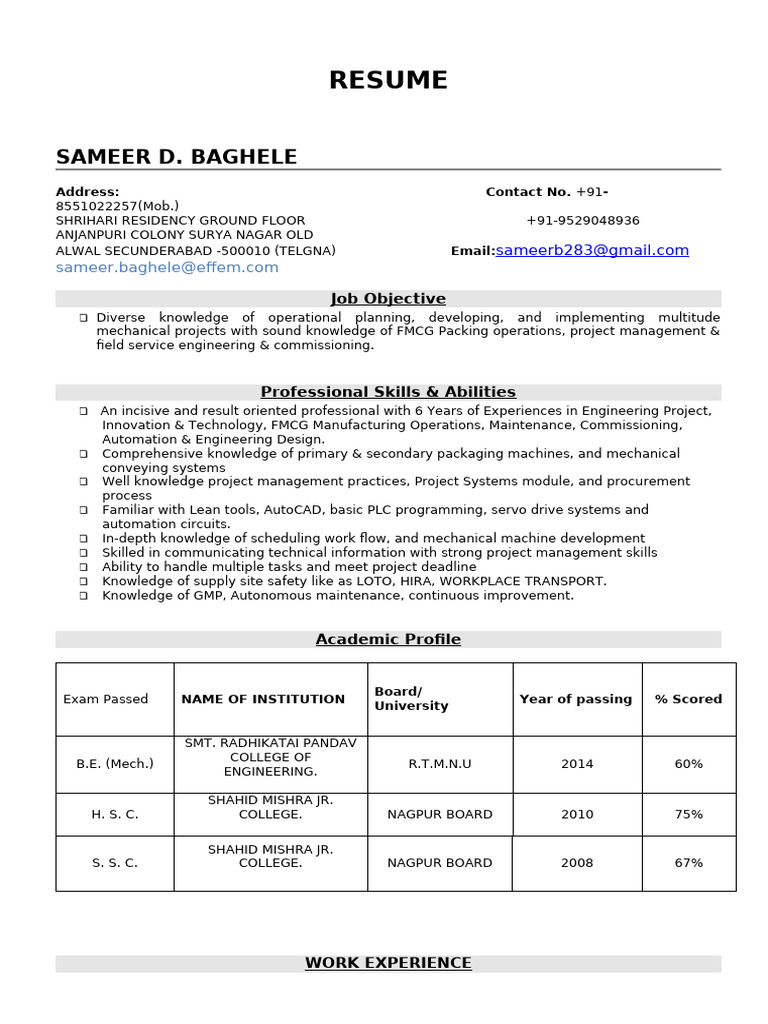 Resume Sameer Updated | PDF | Automation | Engineering