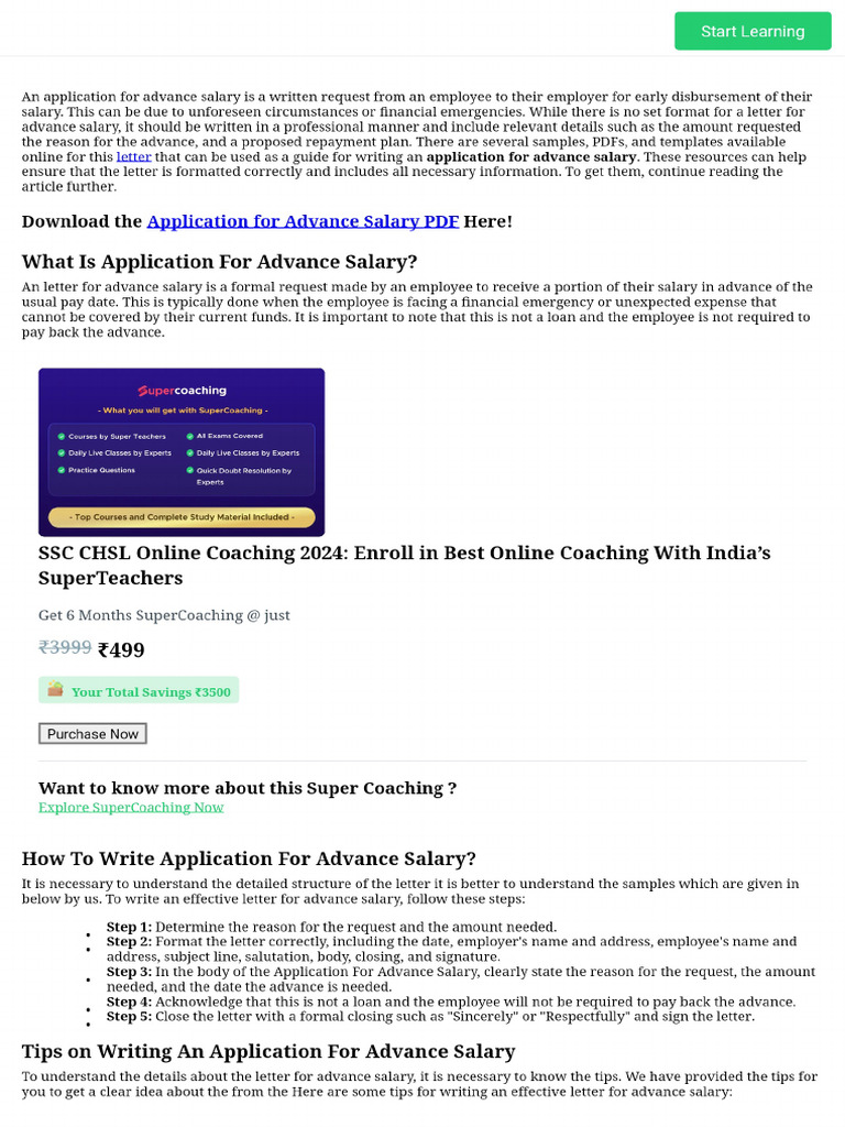 Application For Advance Salary - Format Samples PDF | PDF