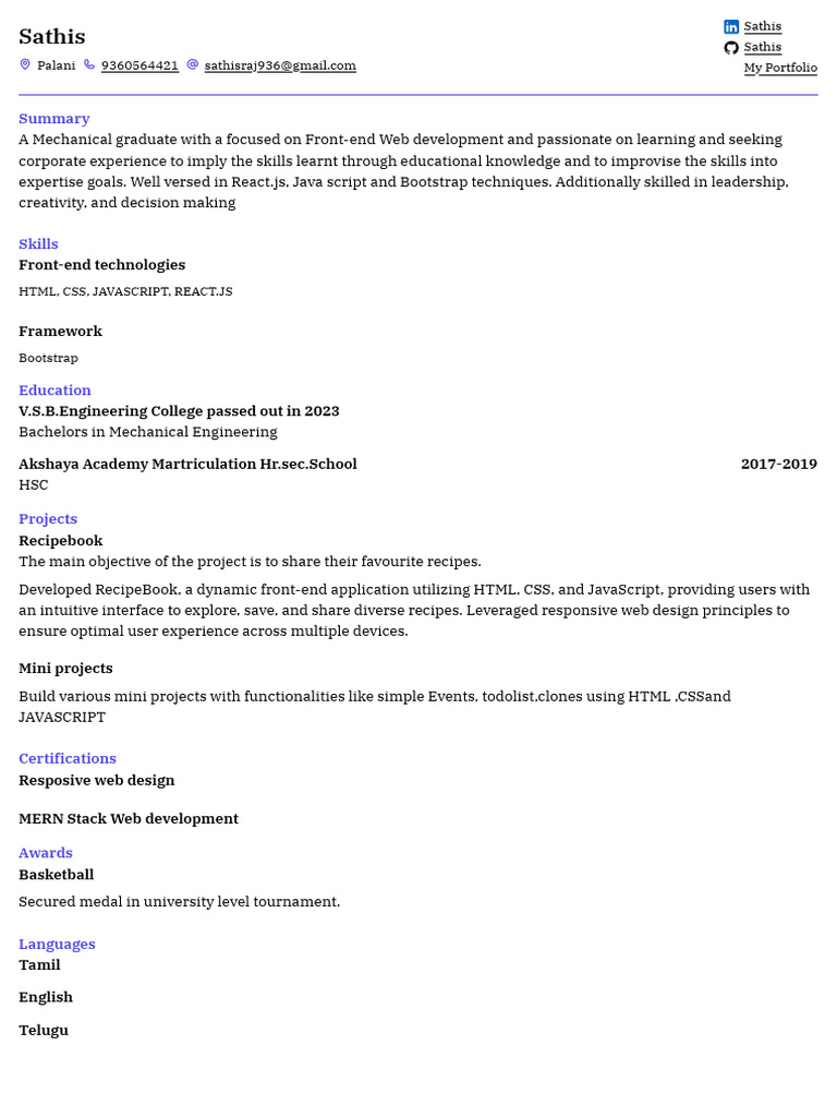 Sathis frontend resume | PDF