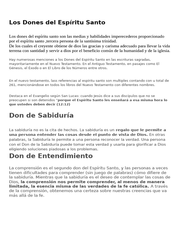 Dones del Espíritu Santo Explicados | PDF | Fe | espíritu Santo