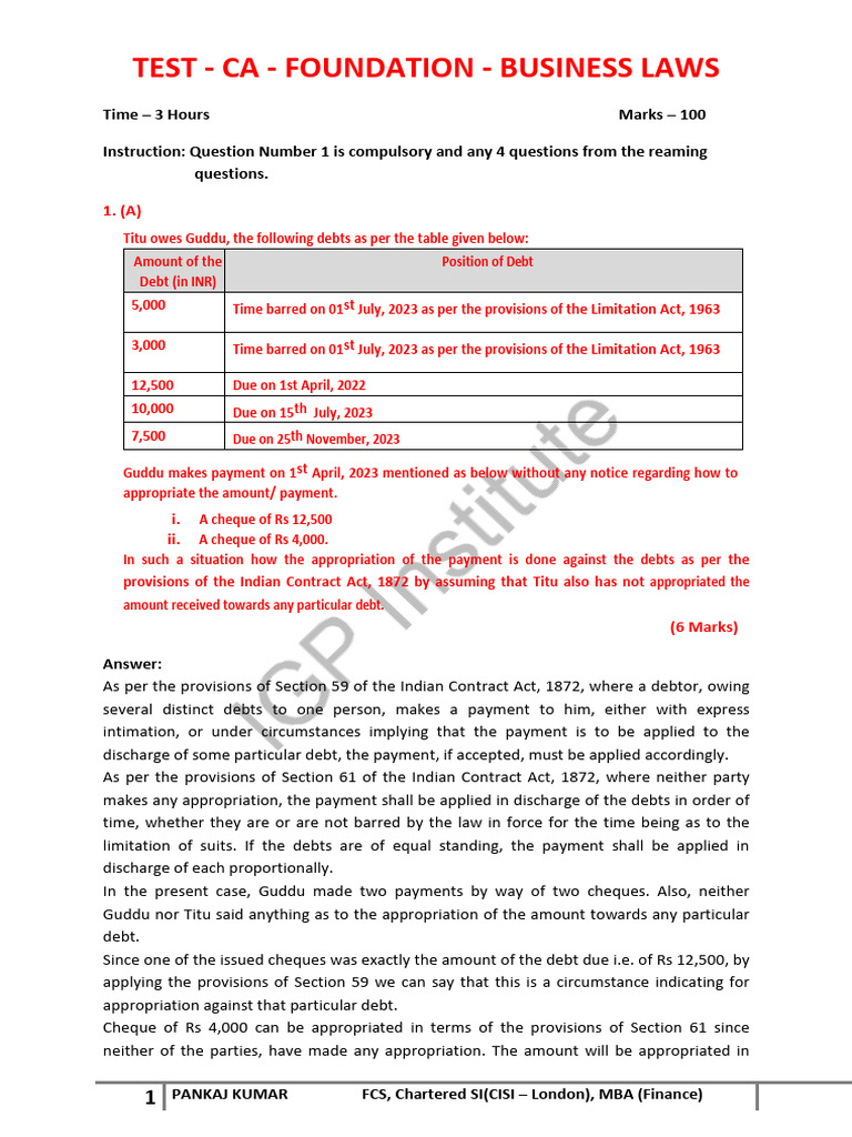 CA Foundation Business Law Mtp Solution Igp | PDF | Negotiable ...