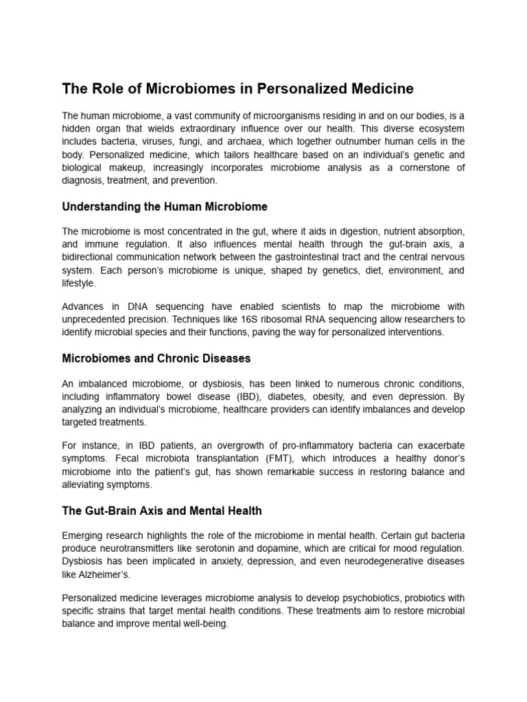The Role of Microbiomes in Personalized Medicine | PDF | Microbiota | Personalized Medicine
