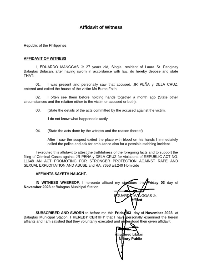 Affidavit of Witness | PDF