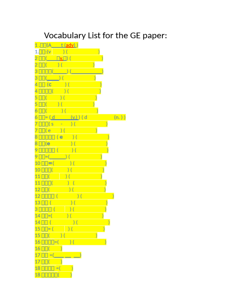 Vocabulary List For The GE Paper | PDF