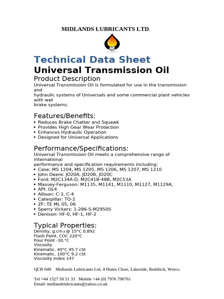 Universal Transmission Oil Overview | PDF