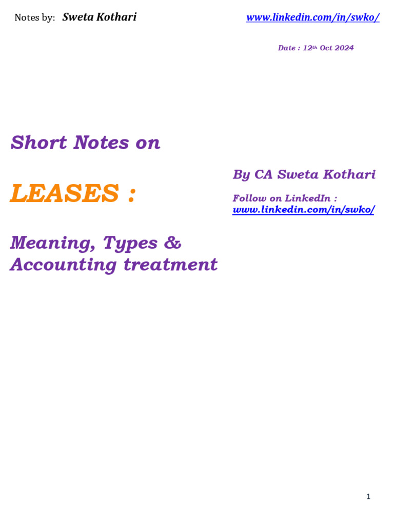 Leases - Overview and Accounting Treatment | PDF | Lease | Debits And ...