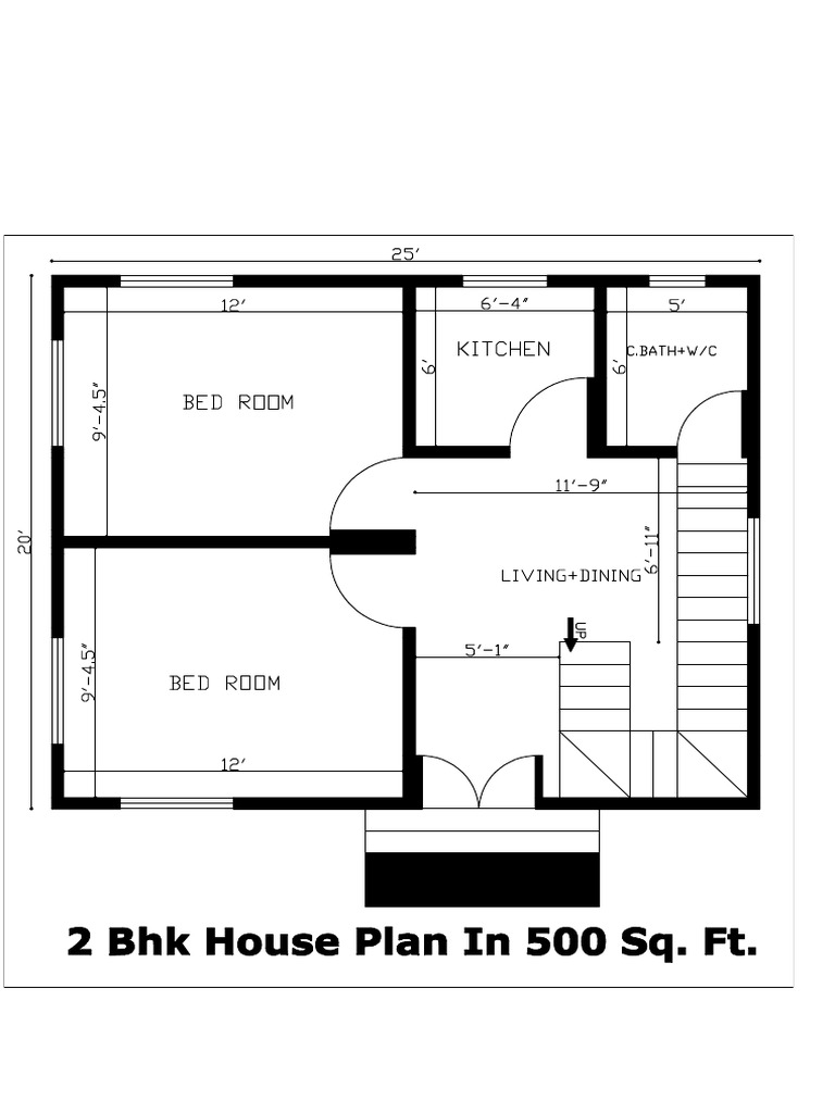 2 BHK House Plan in 500 SQ - FT | PDF