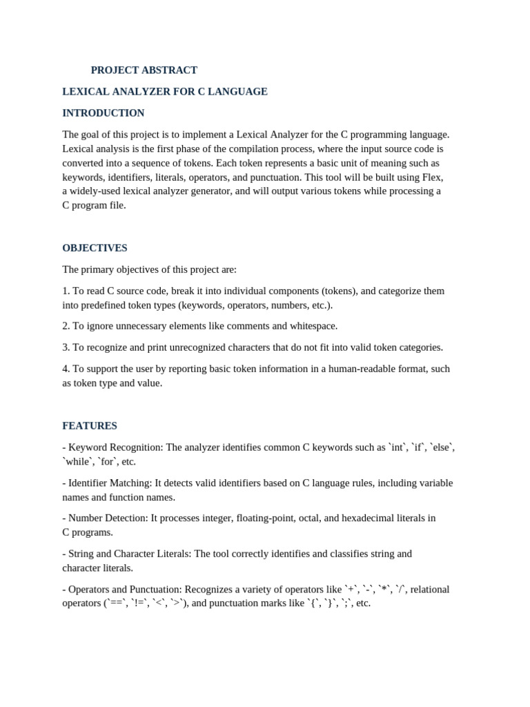 Compiler Project Abstract | PDF | Parsing | C (Programming Language)