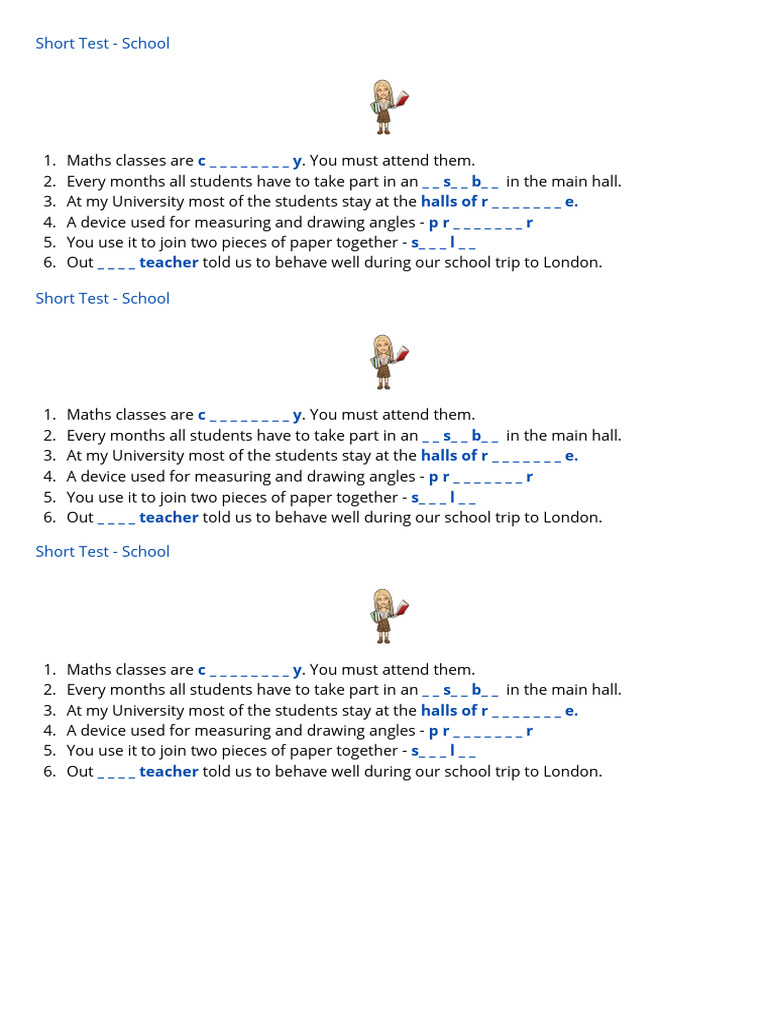 Short Test - School | PDF