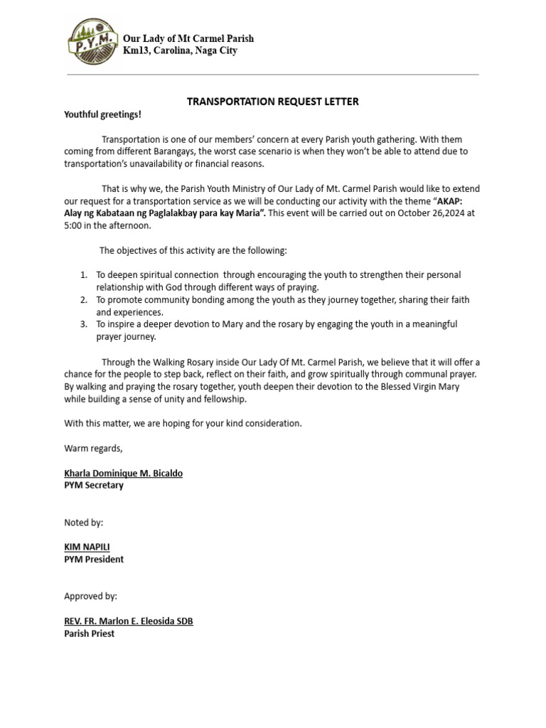 Transportation Request Letter | PDF