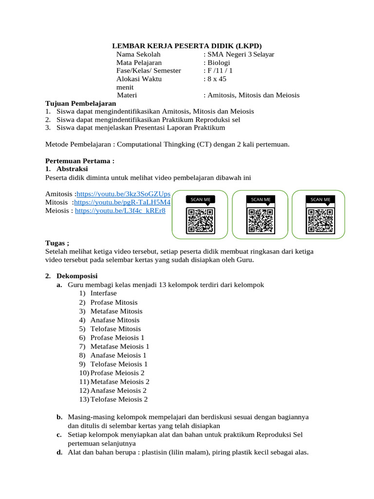 LKPD Reproduksi Sel 1 Fase F | PDF