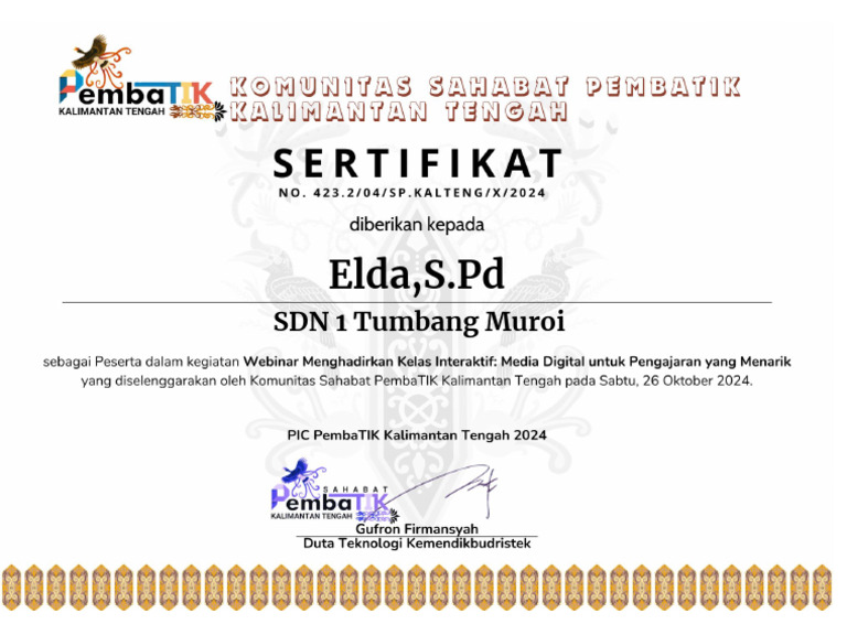 Sertifikat - Elda, S.PD | PDF