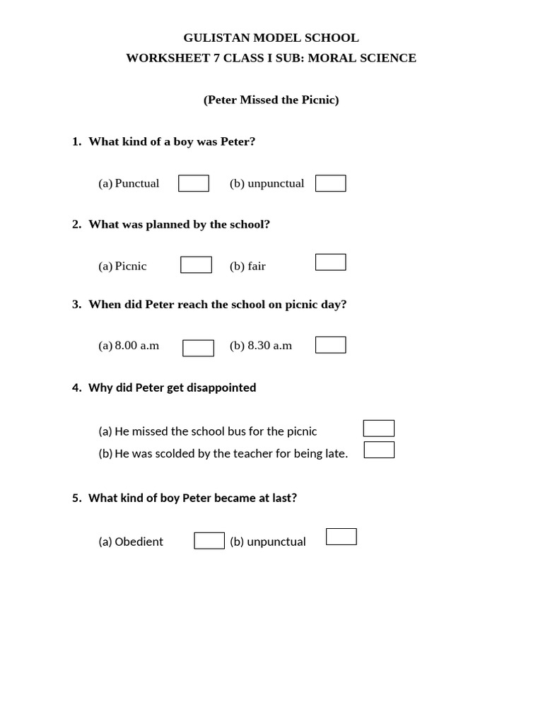 Class Moral SC Worksheet 7 | PDF