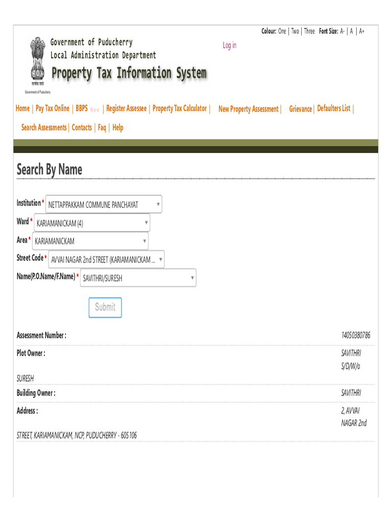 Search by Name - Property Tax Information System | PDF