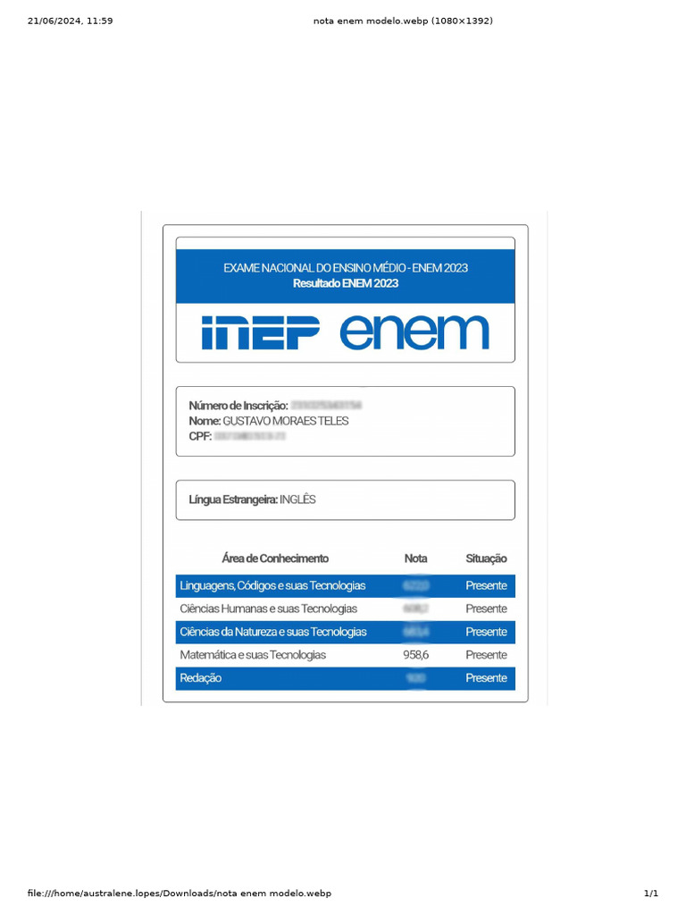 Nota Enem Modelo | PDF