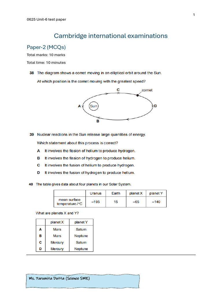 0625 Unit-6 Test Paper | PDF
