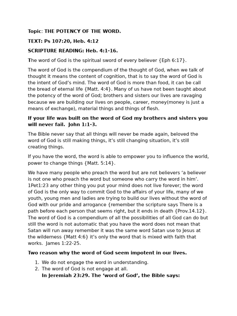 The Potency of The Word. | PDF | Bible | Jesus