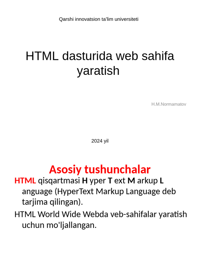 HTML - Dasturida Web Sahifa - Yaratish | PDF