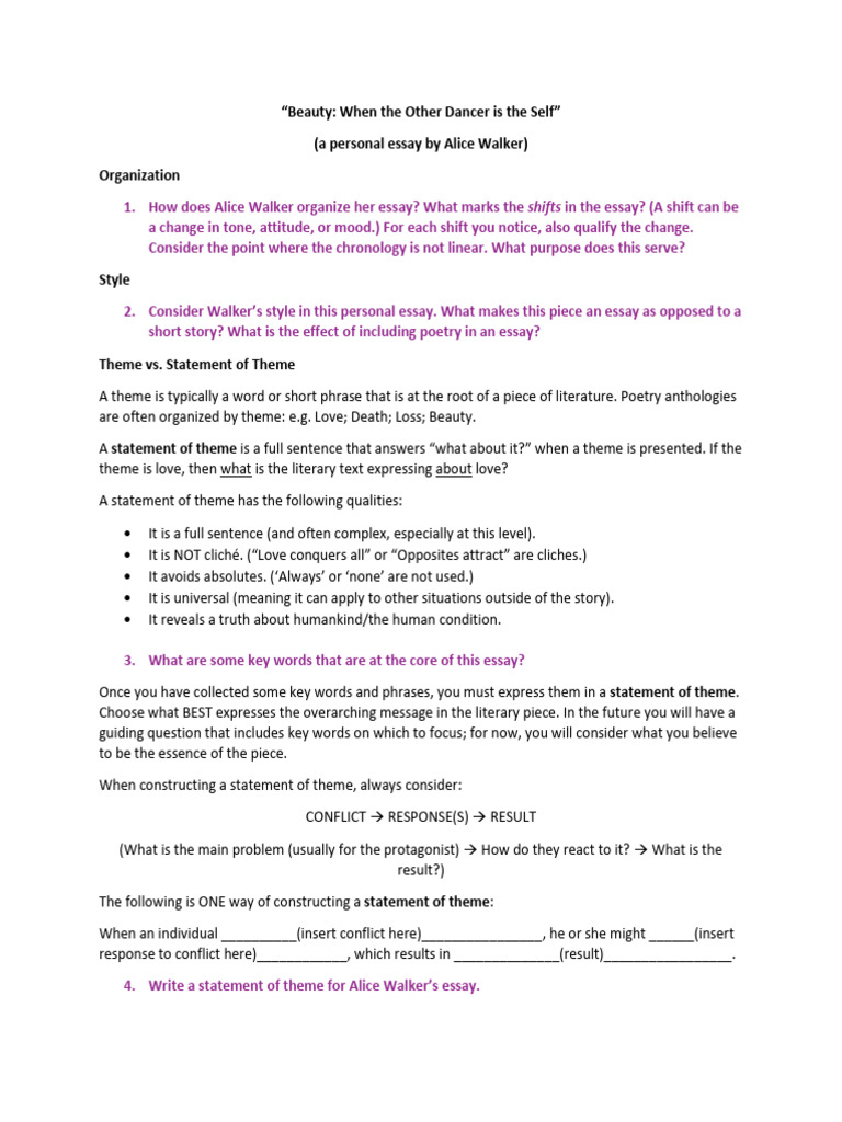 Beauty When The Other Dancer Is The Self QUESTIONS | PDF