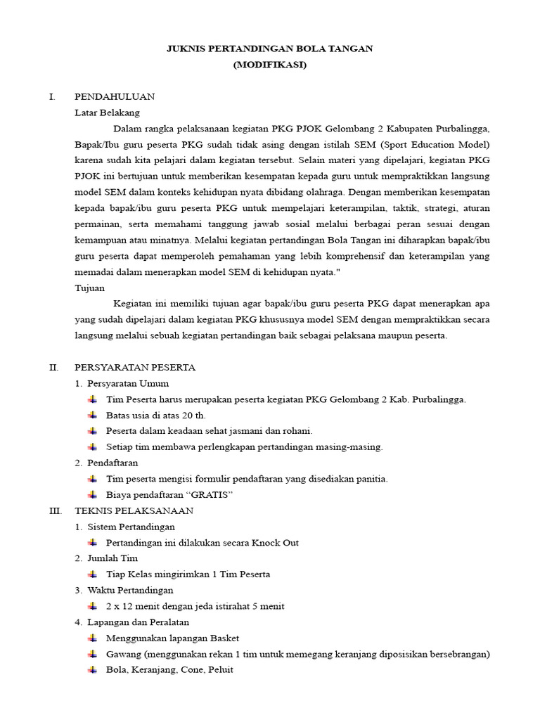 Juknis Pertandingan Bola Tangan | PDF