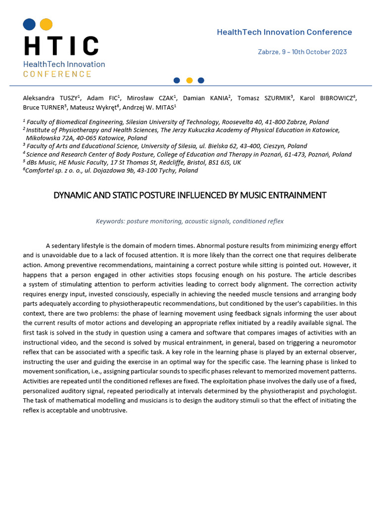 HTIC 2023 Abstract Miroslaw Czak Dynamic and Static Posture Infl Music ...