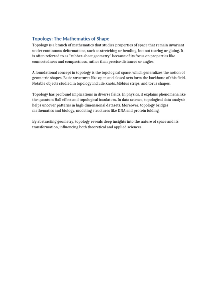 Topology The Mathematics of Shape | PDF