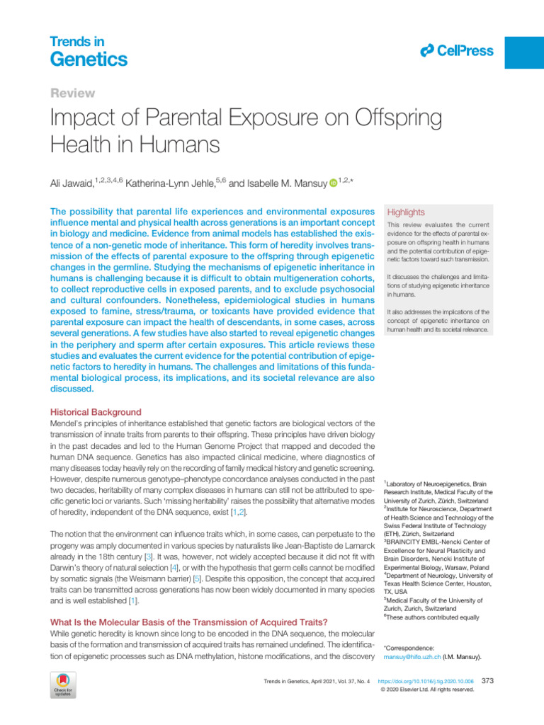 2021 - JAWAID - Impact of parental exposure on offspring health in ...