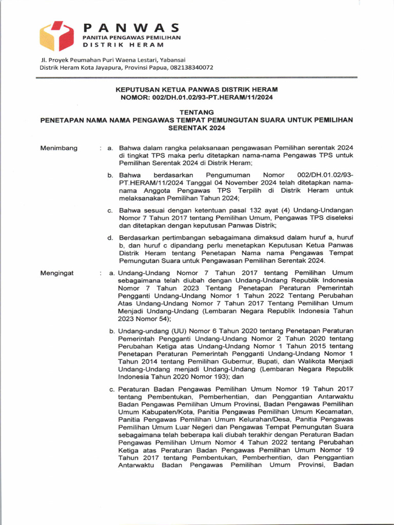 SK PENETAPAN PENGAWAS TPS DISTRIK HERAM PILKADA 2024 | PDF SK PENETAPAN PENGAWAS TPS DISTRIK HERAM PILKADA 2024 | PDF