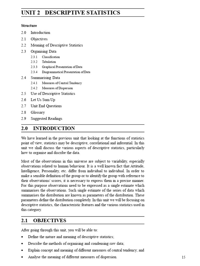 Unit-1.PDF Descriptive Statistics | PDF | Mean | Standard Deviation