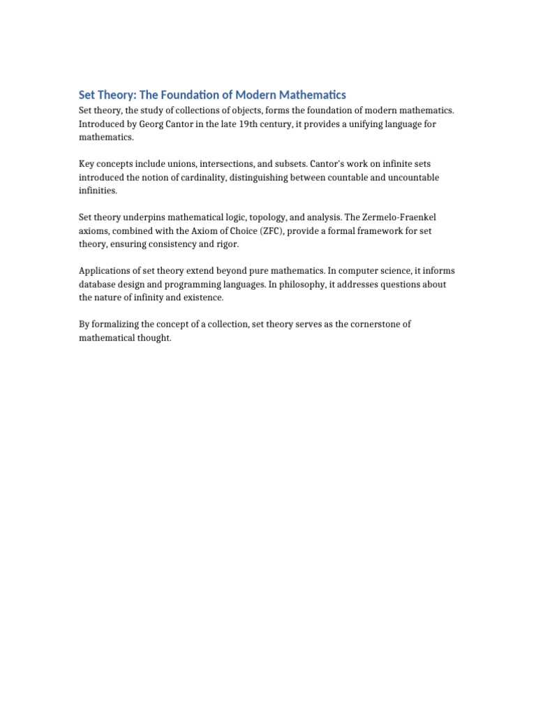 Set Theory The Foundation of Modern Mathematics | PDF