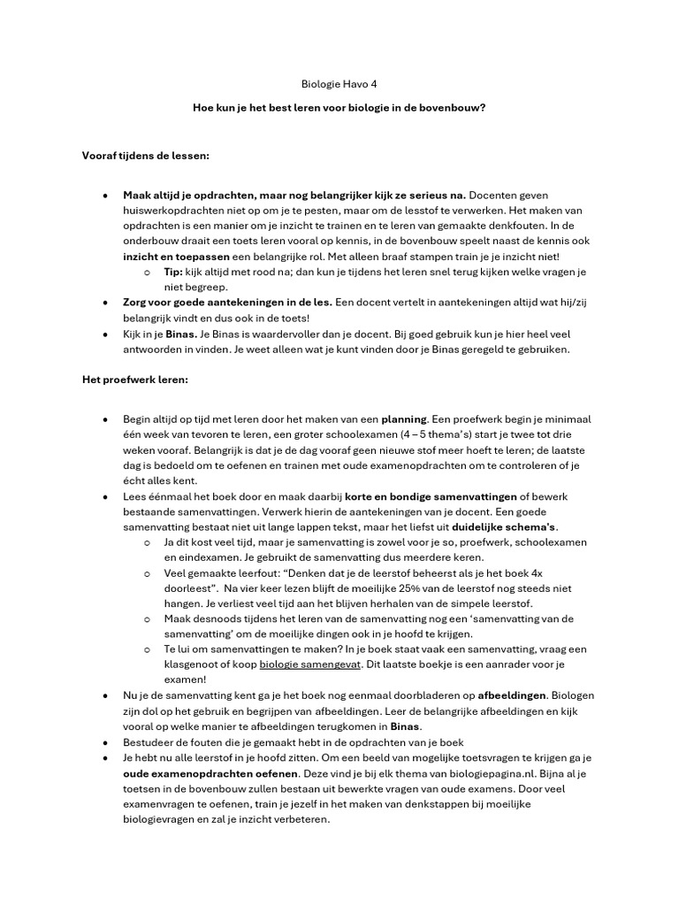 Biologie Havo 4 leren | PDF