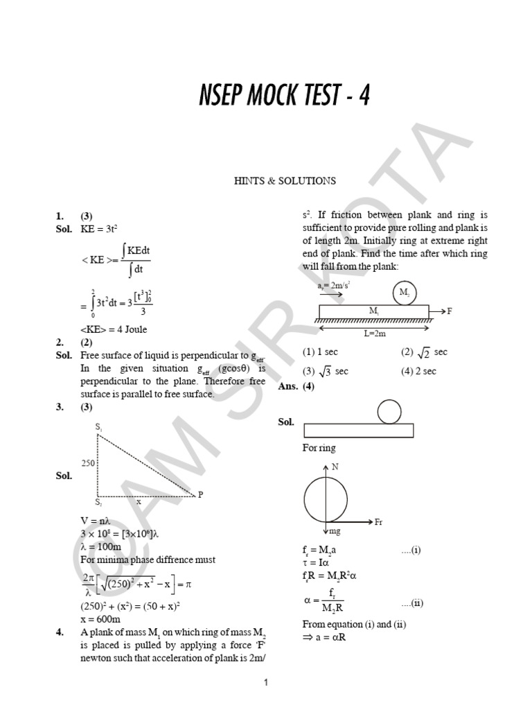 MOCK_TEST-4_HS | PDF | Cross Section (Physics) | Classical Mechanics MOCK_TEST-4_HS | PDF | Cross Section (Physics) | Classical Mechanics
