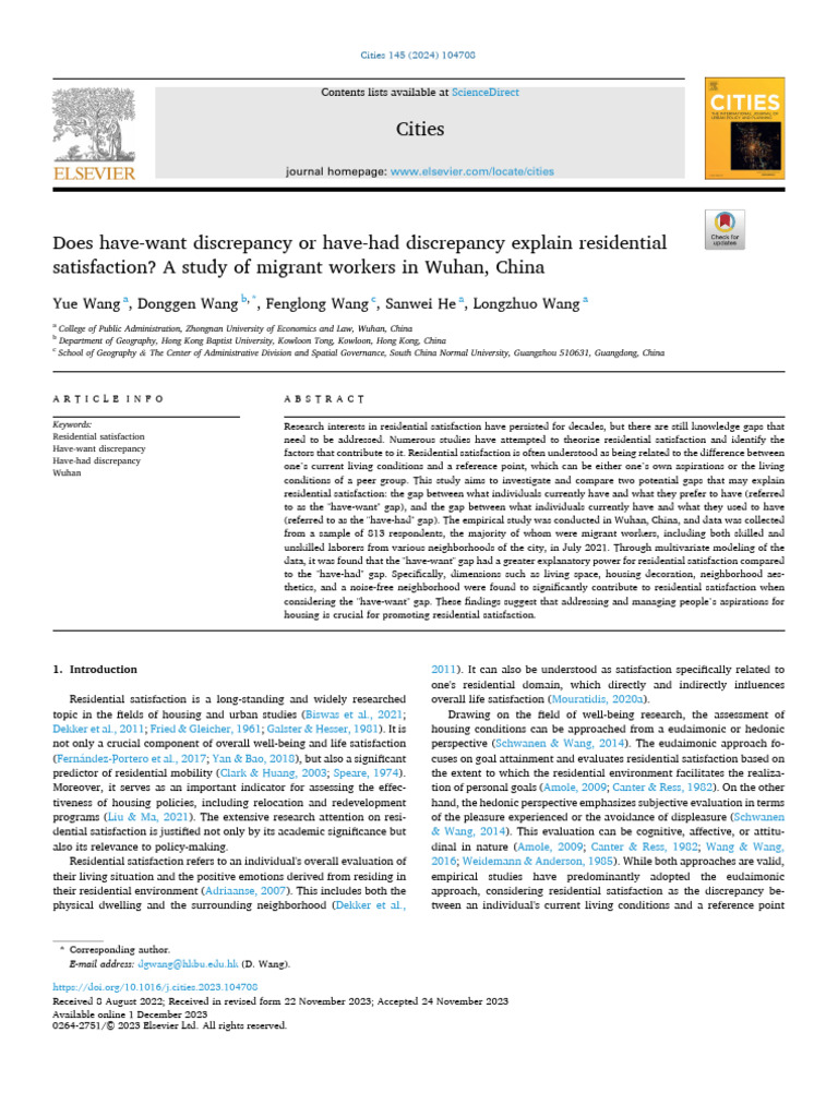 Does have-want discrepancy or have-had discrepancy explain residential ...
