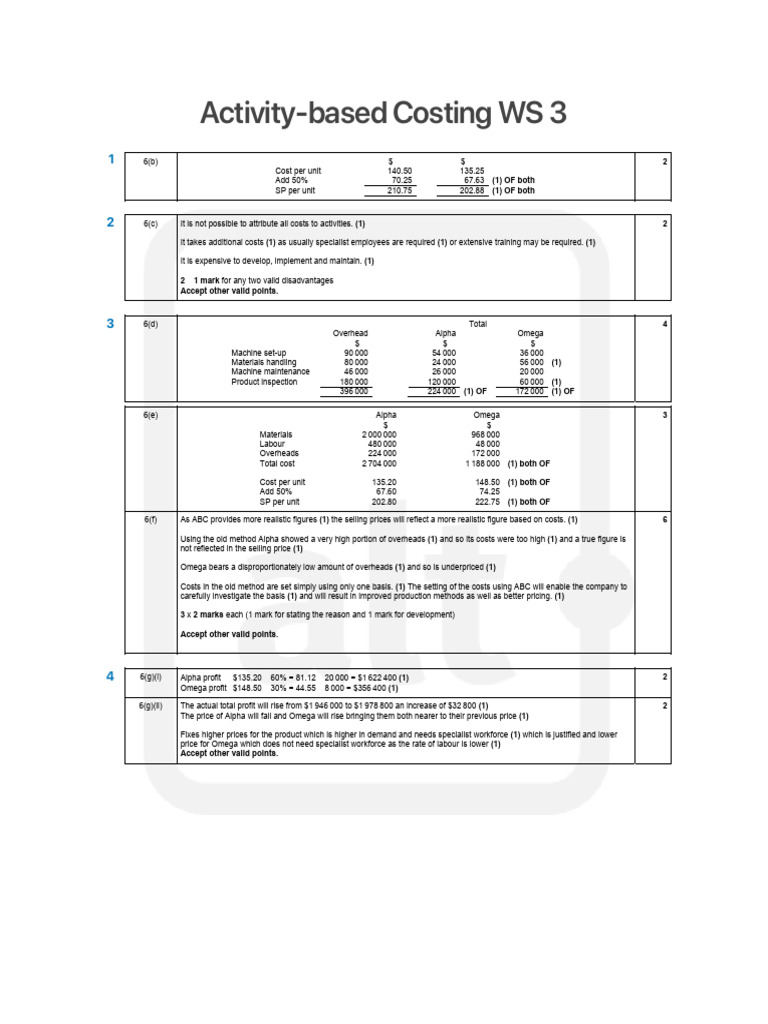 Activity-Based Costing Worksheet - Answers 3 | PDF | Cost Of Goods Sold ...