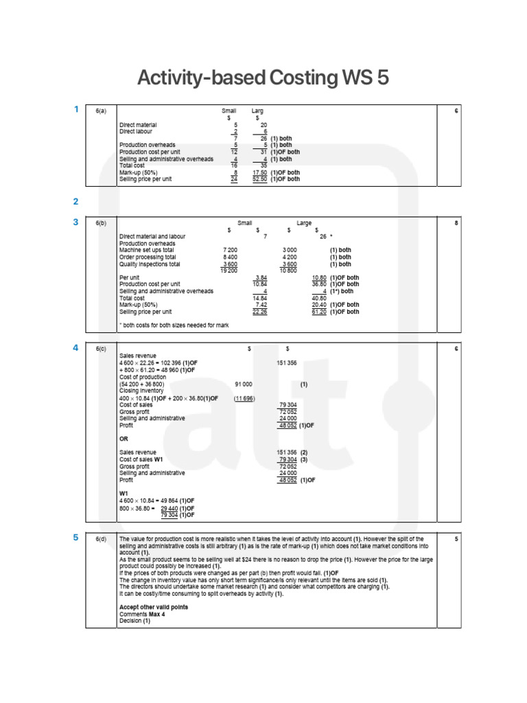 Activity-based Costing Worksheet- Answers 5 | PDF | Cost Of Goods Sold ...