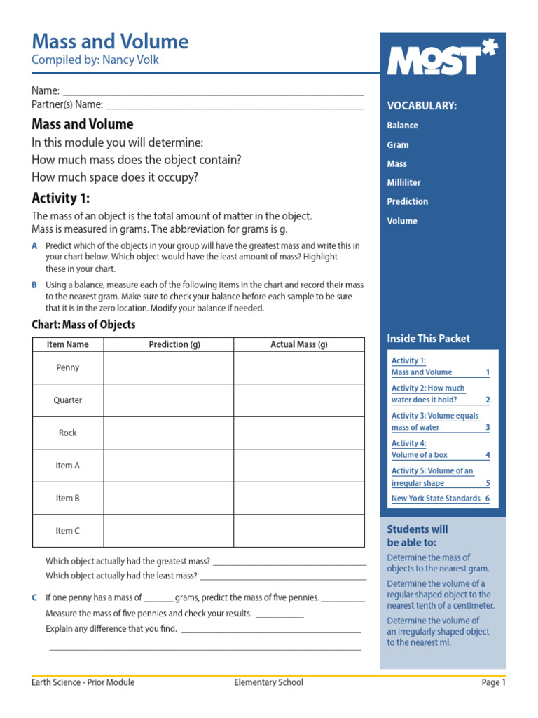 Mass and VolumeElB | PDF | Volume | Length