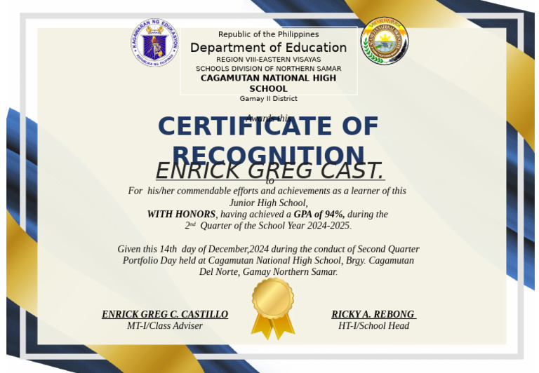 Certificate of Honors Q2 | PDF