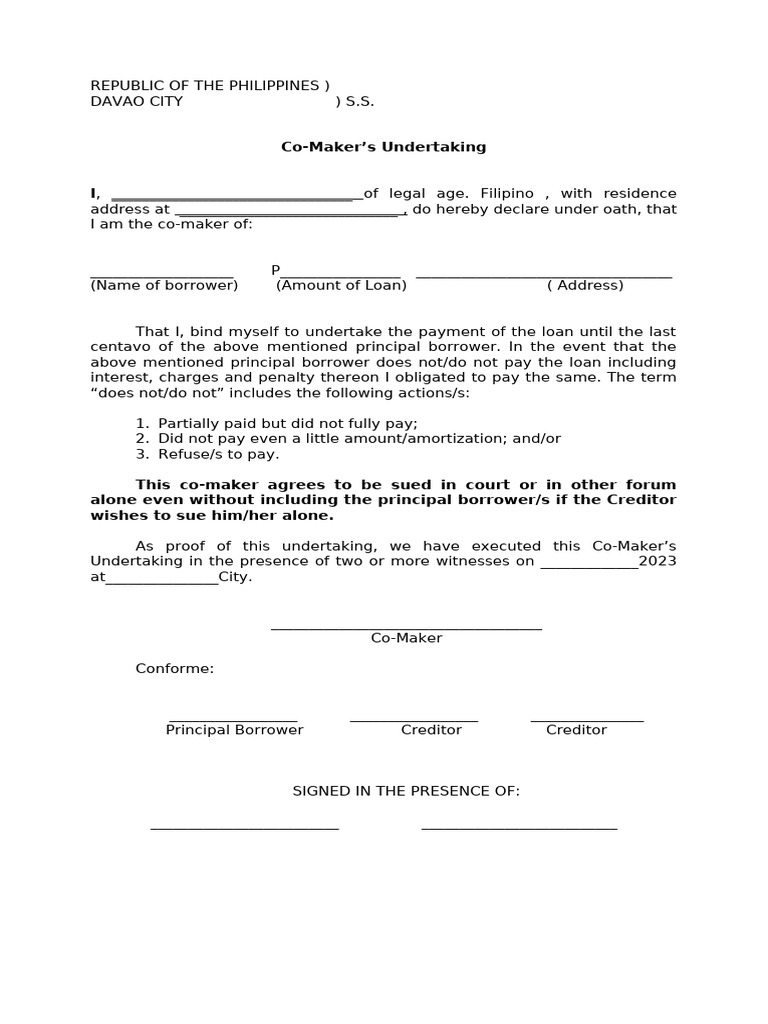 Co-Maker's - Undertaking | PDF