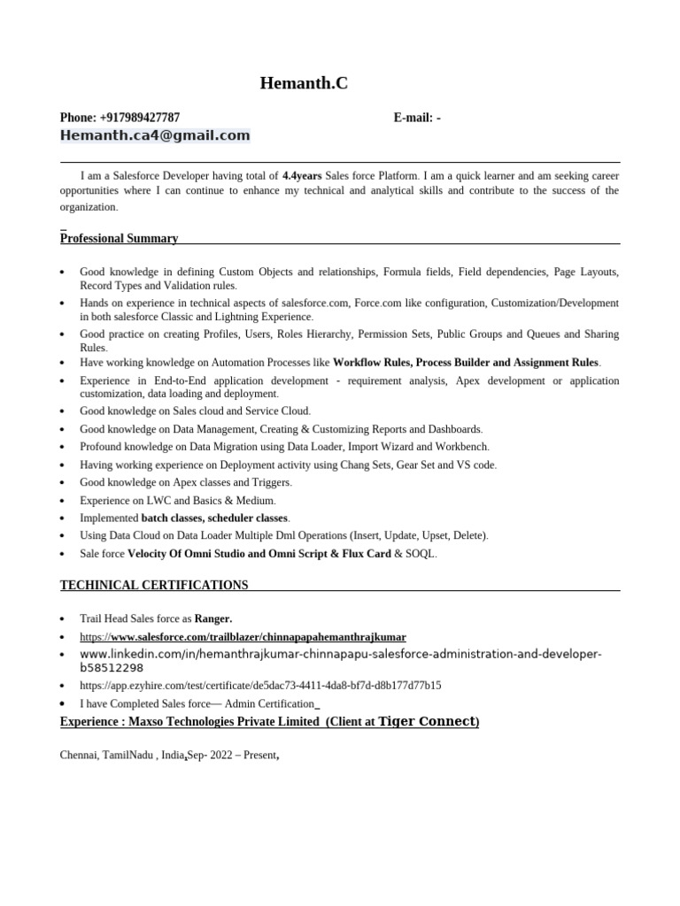 Hemanth_4+ years | PDF | Cloud Computing | Customer Relationship Management