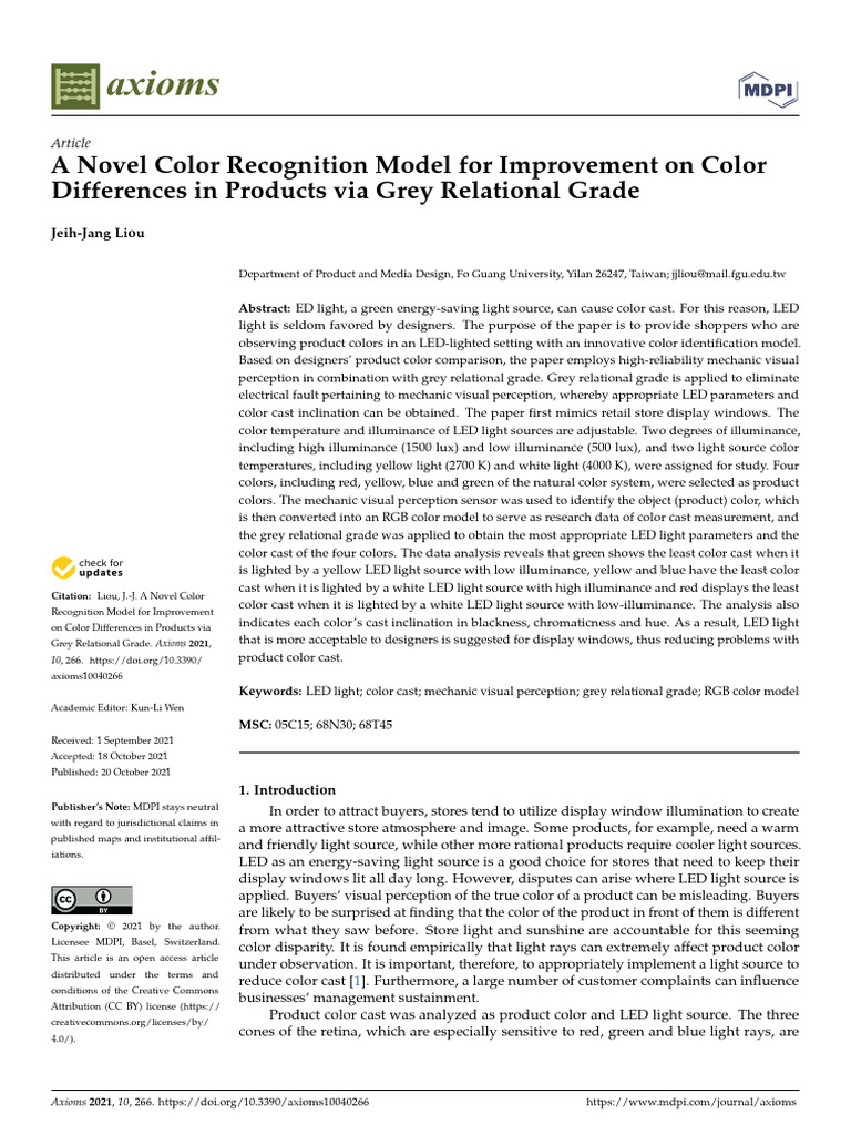 A Novel Color Recognition Model For Improvement On Color Differences in Products Via Grey ...